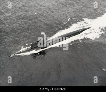 The nuclear-powered radar picket submarine USS Triton (SSRN-586 ...