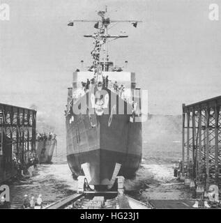 USS Julius A. Furer (DEG-6) being launched at Bath Iron Works in 1966 ...