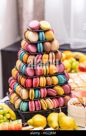 Dessert cake macaron or macaroon on trendy pastel lilac background top ...