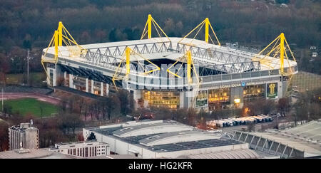 Aerial view, BVB Stadium, Signal Iduna Park at Night, Dortmund ...