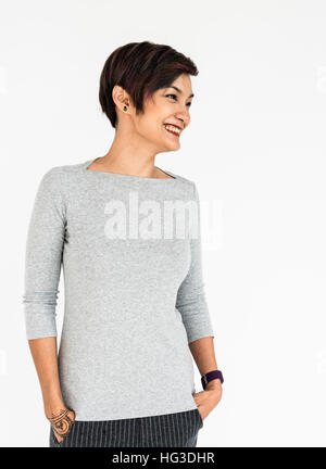 Cheerful Femail Standing Smiling Concept Stock Photo - Alamy