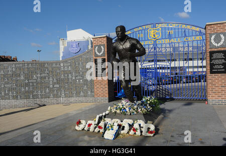 Statue of Dixie Dean outside Goodison Park Everton Liverpool May 2020 ...