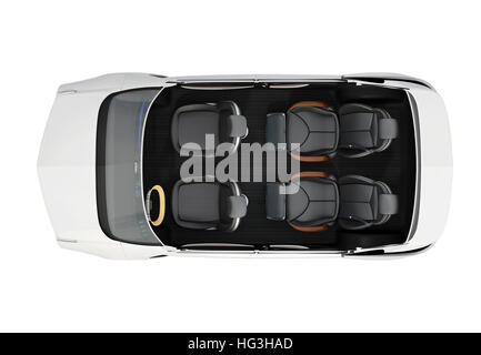 Top view of self-driving car cutaway image. Front seats turned backward ...