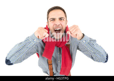Angry nerd posing isolated in a white background Stock Photo - Alamy