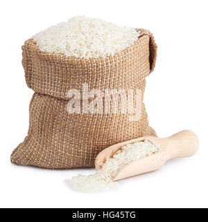 Cloth bag of rice isolated on white Stock Photo - Alamy