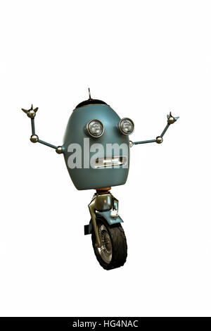 Cute robot on one wheel. Cyber remote toy with one wheel and cute blue ...