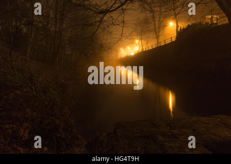 Evening fog about the fire moat Stock Photo - Alamy