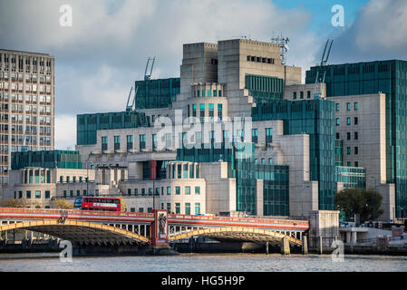 SIS building housing MI5 and MI6 Secret Service, abstract view, London ...