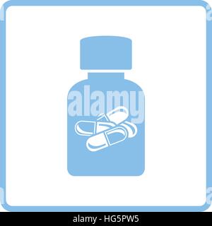 Pills bottle icon. Blue frame design. Vector illustration Stock Vector ...