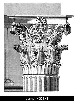 Corinthian order capital with acanthus leaves and scrolls, monument of ...