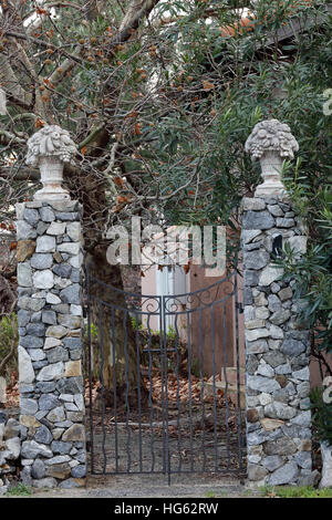 Gate with Brick Pillars Stock Photo - Alamy