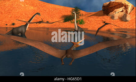 Pteranodon pterosaur (also Pterodactyl), artwork. Pteranodon was a ...