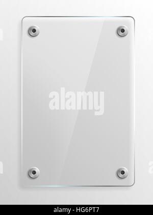 Glass or plastic plate with metal mounts. Realistic vector illustration ...