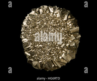 Pyrite (FeS2) crystals isolated on black background Stock Photo - Alamy