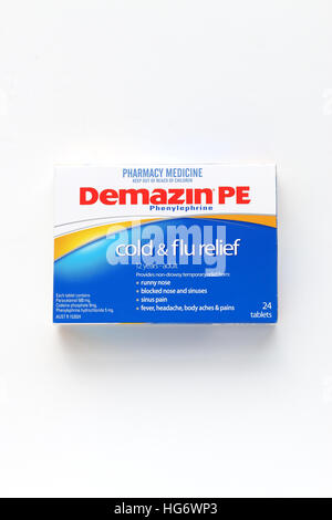 Demazin Cold and Flu Relief Tablet isolated against white background ...