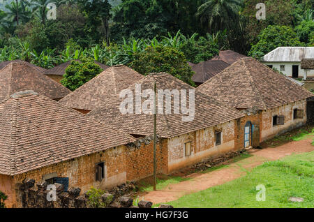 Traditional palace of the Fon of Bafut with brick and tile buildings ...