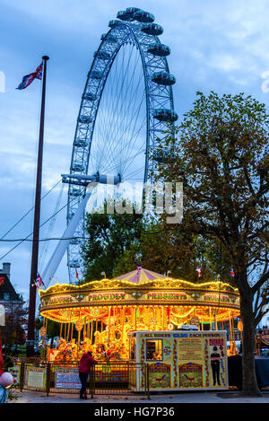 The London Eye tourist carousel, River Thames South Bank, London UK ...