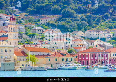 Pucisca town promenade in Croatia, Island Brac Stock Photo - Alamy