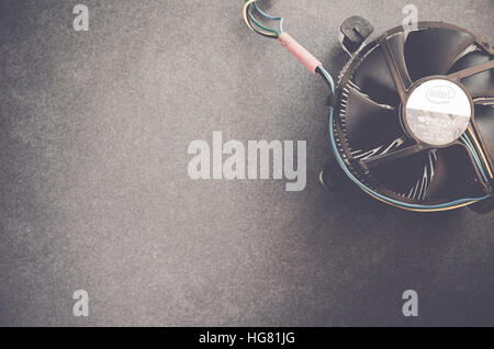 Intel cpu fan assembly cooler top view - slate background Stock Photo ...