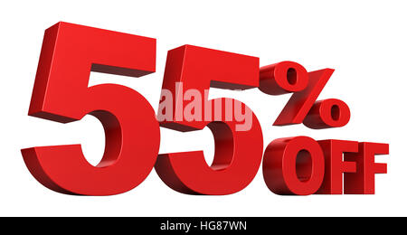 55% off discount. Offer sale. 3D illustration isolated on white ...