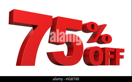 75% off discount. Offer sale. 3D illustration isolated on black ...