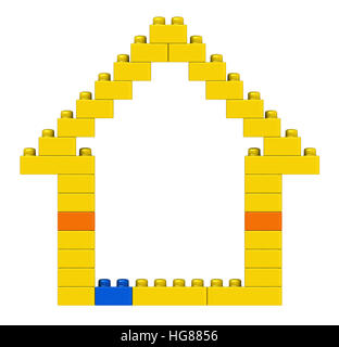 3d render of abstract house from plastic building blocks isolated over ...