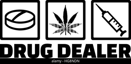 Drug dealer icons with Pill, marijuana and injection Stock Vector Image ...