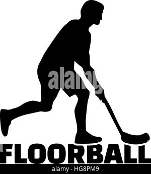 Floorball player man silhouette hockey with stick and ball illustration ...