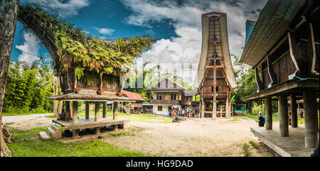 Sulawesi, Indonesia - May 2015: Photo of tongkonans, traditional ...