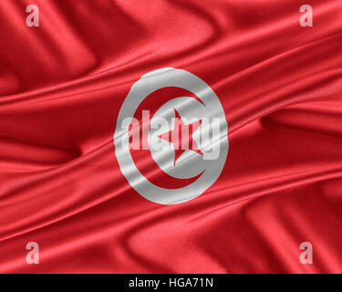 Tunisia flag with a glossy silk texture Stock Photo - Alamy