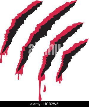 Blood scratch claws mark icon. Long trail of wild animal, monster or ...