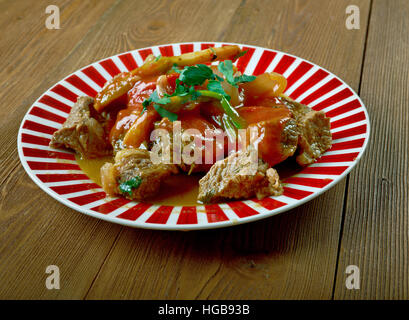 Moroccan Tagine Makfoul dish features beef, lamb or goat meat stewed ...