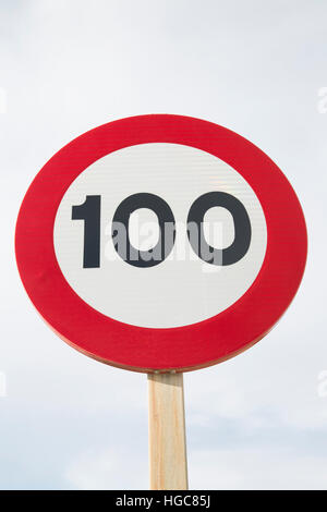 TRAFFIC SIGN. A HUNDRED 100 MILES OR KILOMETERS PER HOUR SPEED LIMIT ...