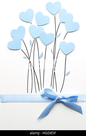 Valentines day concept with paper flowers, candy sweet hearts, gift box ...
