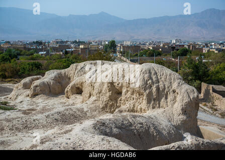 Aerial view from ziggurat structure in ancient archeological site ...