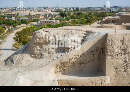 Aerial view from ziggurat structure in ancient archeological site ...