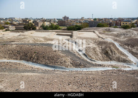 Aerial view from Tepe Sialk ancient archeological site in Kashan, Iran ...