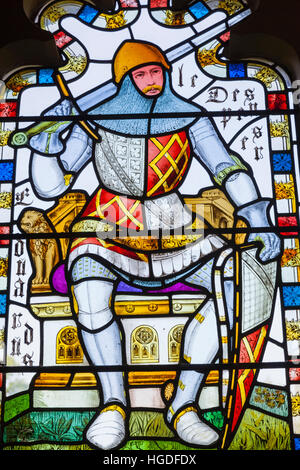 A stained glass window depicting a Knight Templar, Temple Church ...