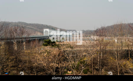 Freedom and railway bridge over Imjin River between North and South ...