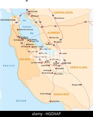 San Francisco Bay Area vector map Stock Vector Art & Illustration ...