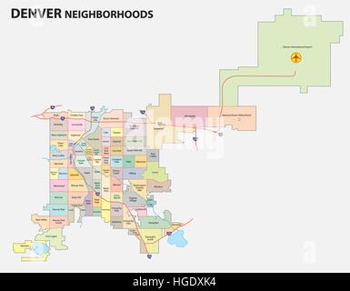 Denver Colorado city map with neighborhoods grey illustration ...