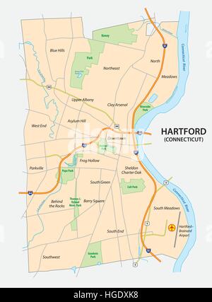 Hartford map, capital city of the USA state of Connecticut. Municipal ...