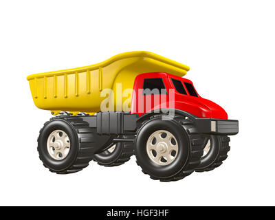3d illustration toy dump truck perspective view on gray background with ...