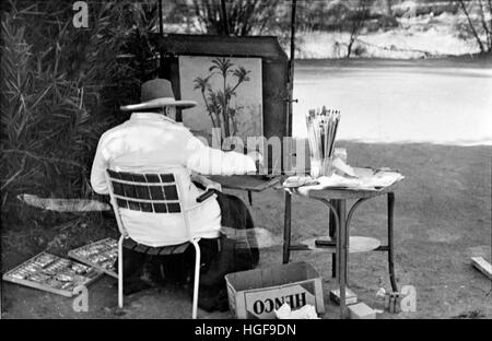 Winston Churchill painting. Marrakech, Morocco. February 1935 Stock ...