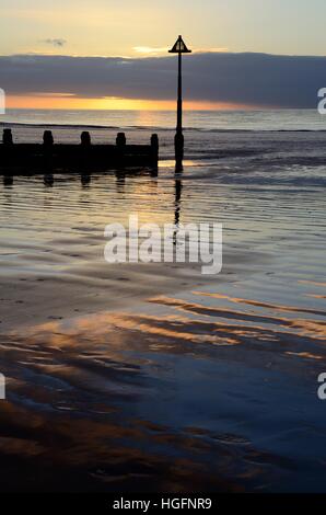 Sunset over Borth beach, Ceredigion, Wales, UK Stock Photo - Alamy
