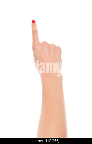 Woman showing finger point up Stock Photo - Alamy