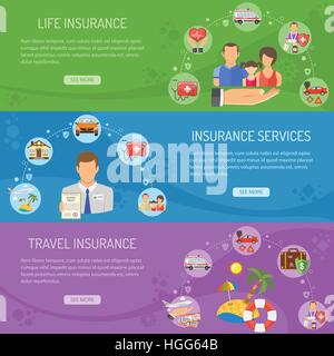 Insurance policy horizontal flat banners set Stock Vector Image & Art ...