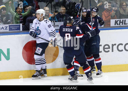 Bratislava, Slovakia. 8th Jan, 2017. Nick Plastino (L) of HC Slovan ...