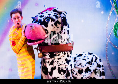 A traditional pantomime cow in an amateur AmDram theatre company dress ...