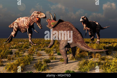 Tyrannosaurus rex attacking a Triceratops Stock Photo - Alamy